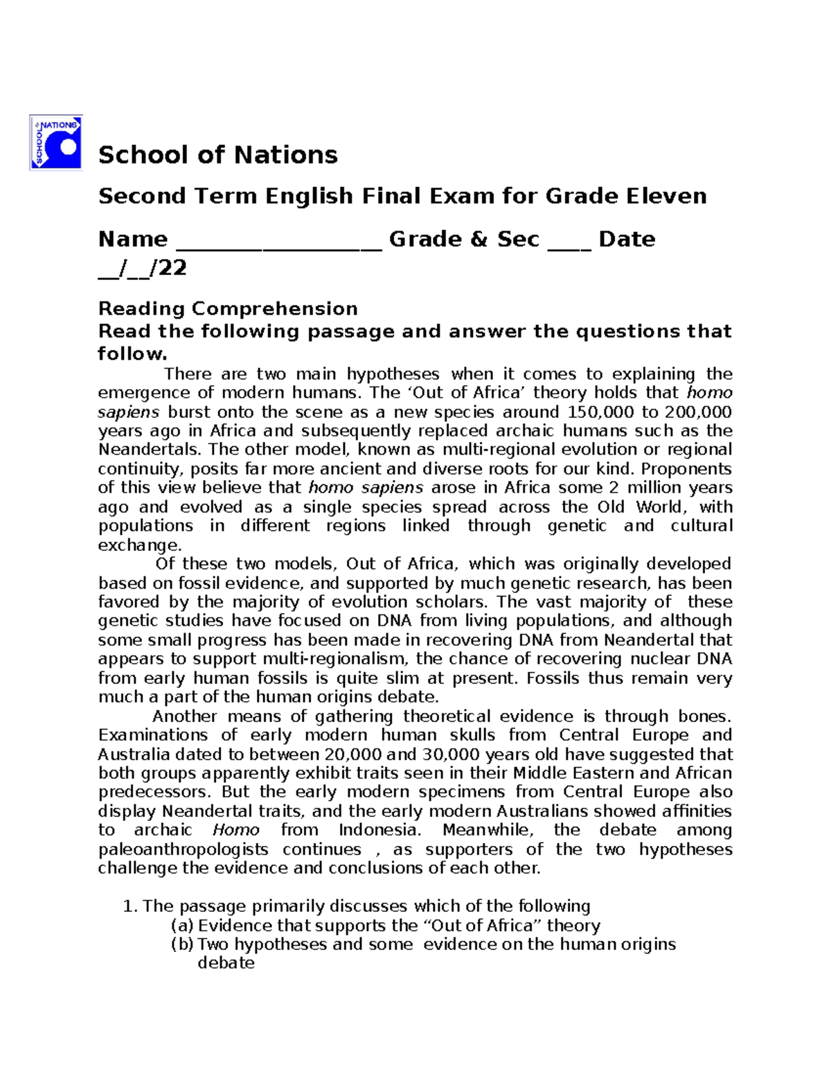 Grade 10 final 2nd term - WORKED EXAMPLE - School of Nations Second ...