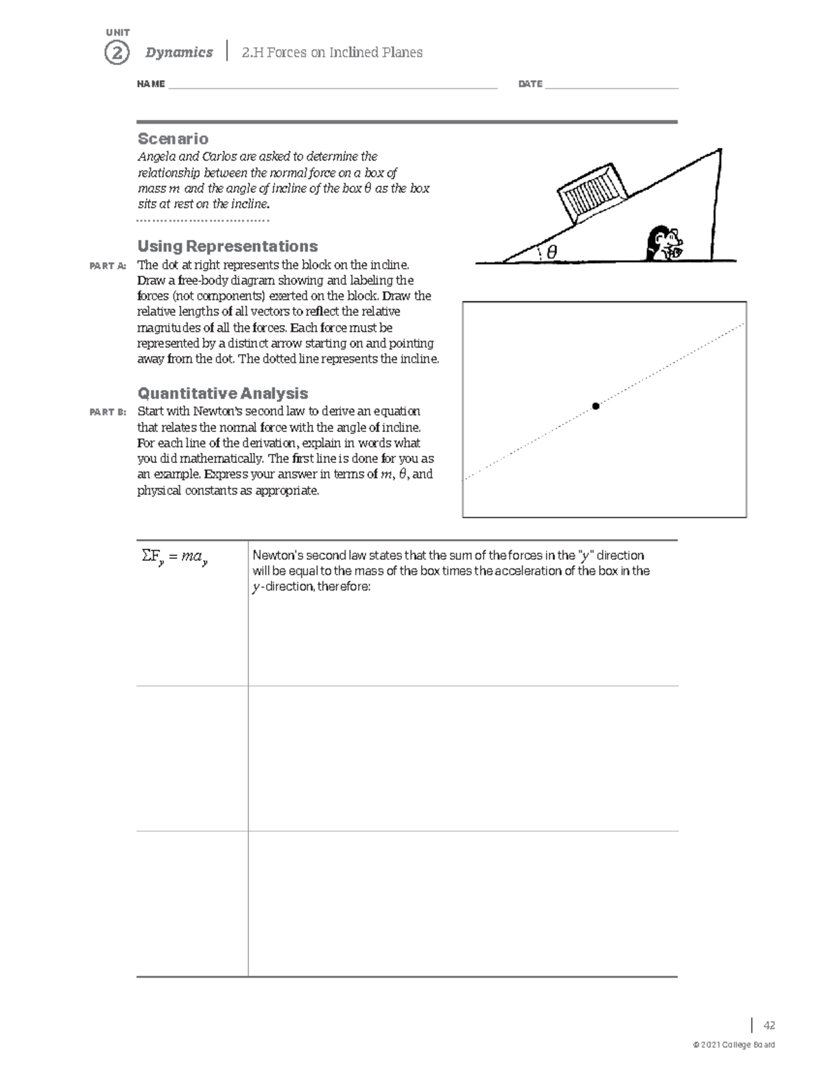 2D Dynamics Worksheet: Forces on Inclined Planes Analysis - Studocu