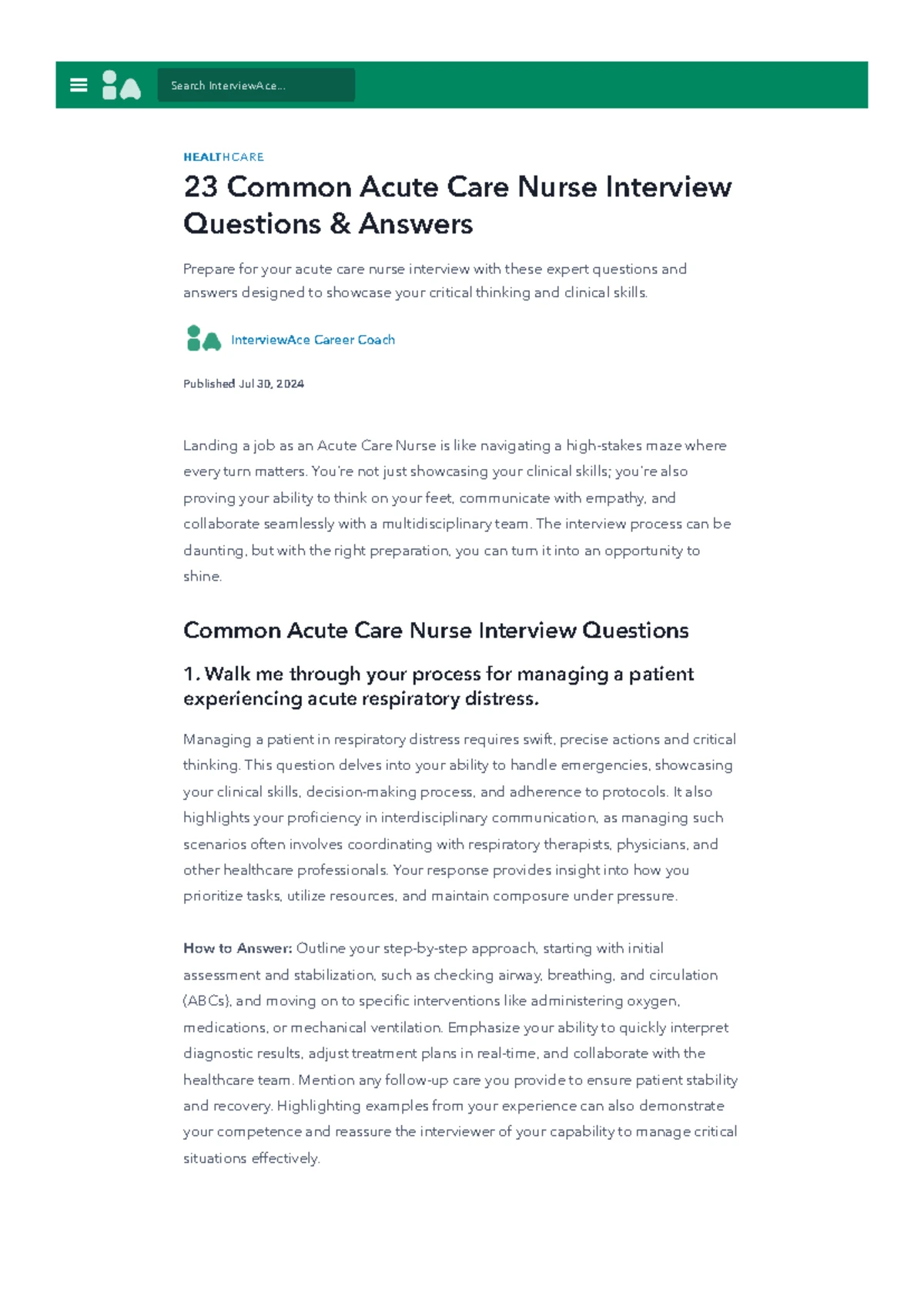 NHS Band 5 Interview Qs & Sample Answers for New Nurses - Studocu