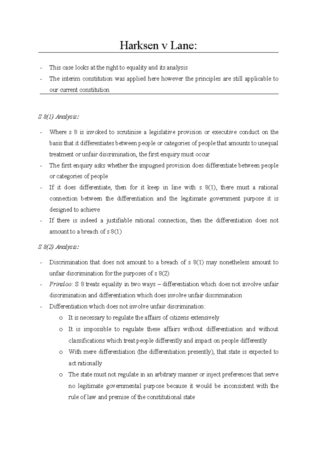 Harksen v Lane - Case Summary on S 8 Equality & Discrimination Analysis ...
