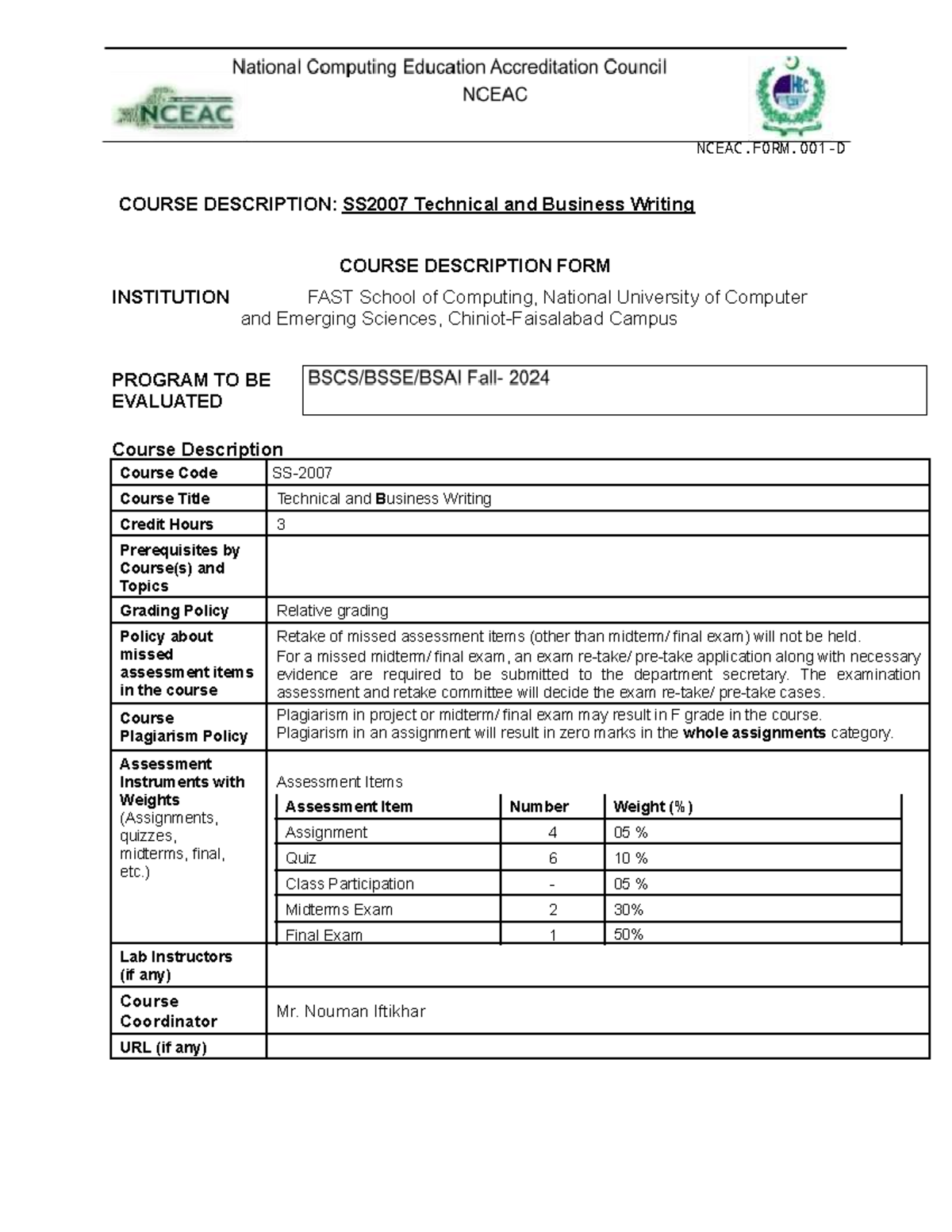 SS2007 Technical and Business Writing Course Outline - Fall 2024 - Studocu