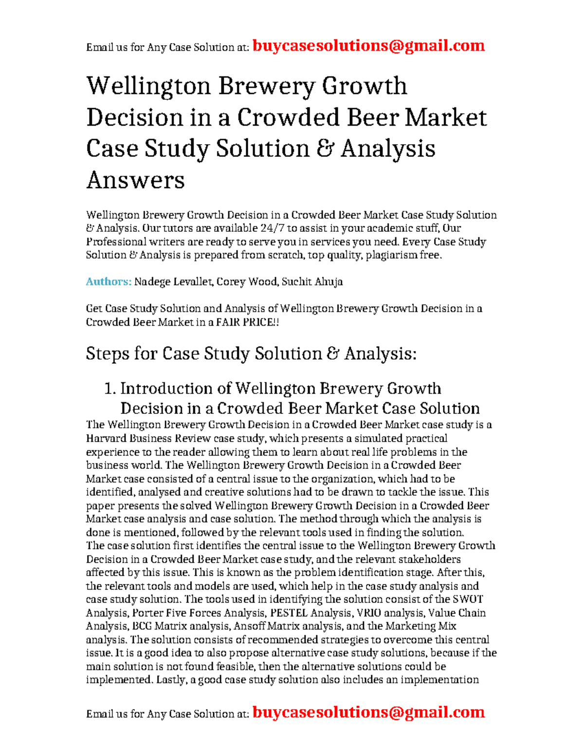 Case Solution Wellington Brewery Growth Decision in a Crowded Beer ...