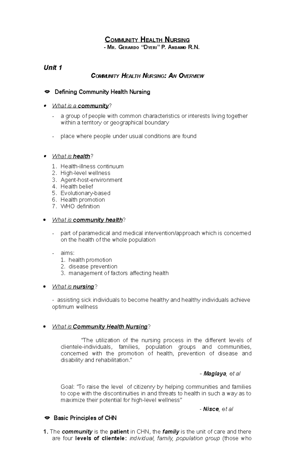 Community Health Nursing (CHN) Overview & Key Principles - Studocu