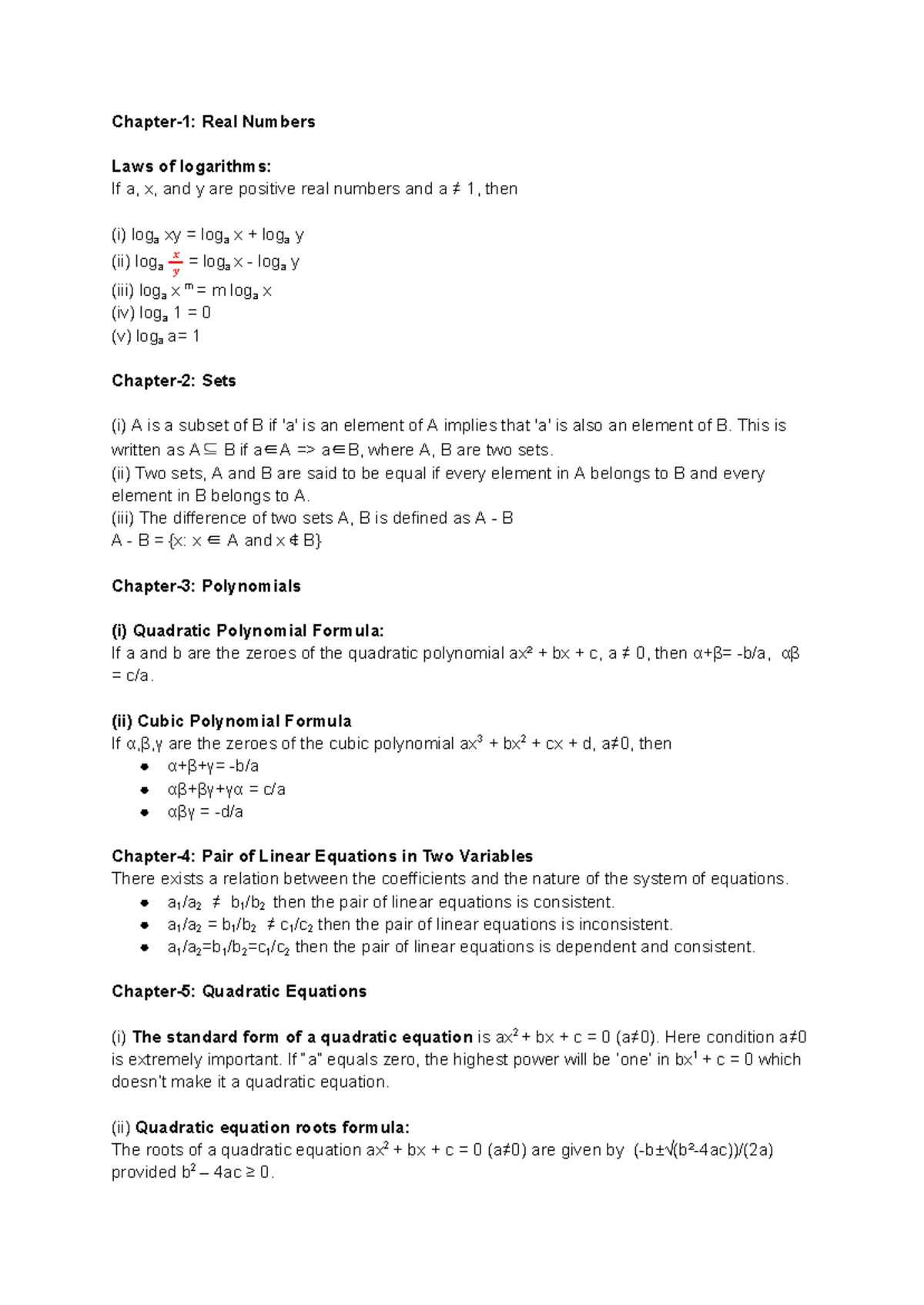 10th Grade Math Formulas: Logarithms, Polynomials, Geometry & More ...