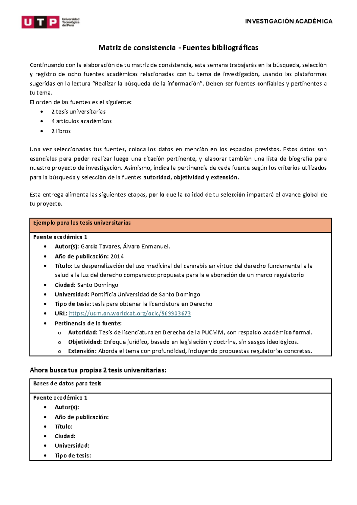 Matriz de Consistencia y Fuentes Bibliográficas - INVESTIGACIÓN ...
