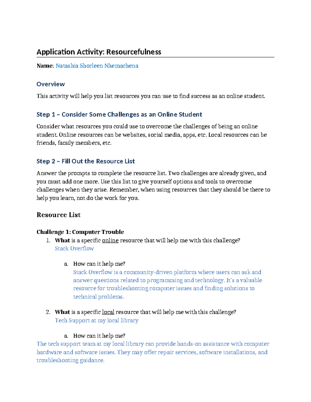 Pc103 W06 Application Activity: Strategies for Student Resourcefulness ...