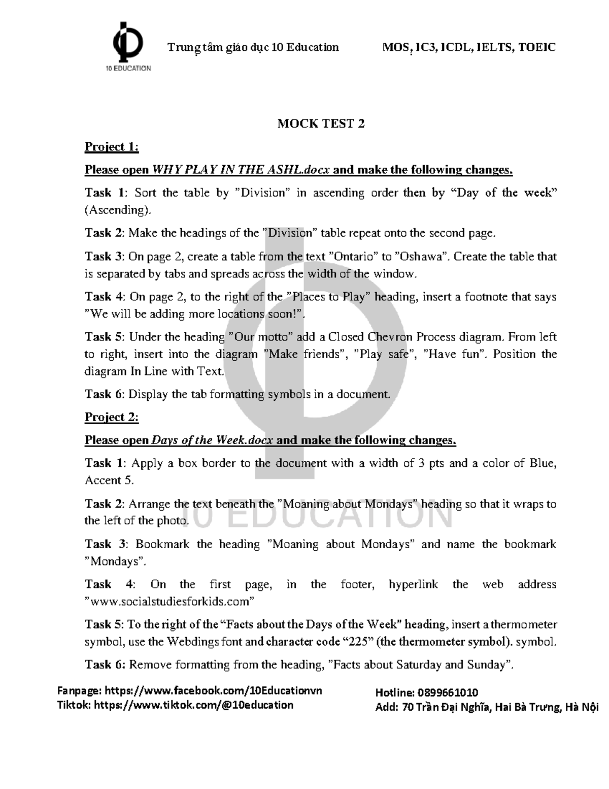Mock Test 2 - ABCD: Editing and Formatting Tasks Overview - Studocu