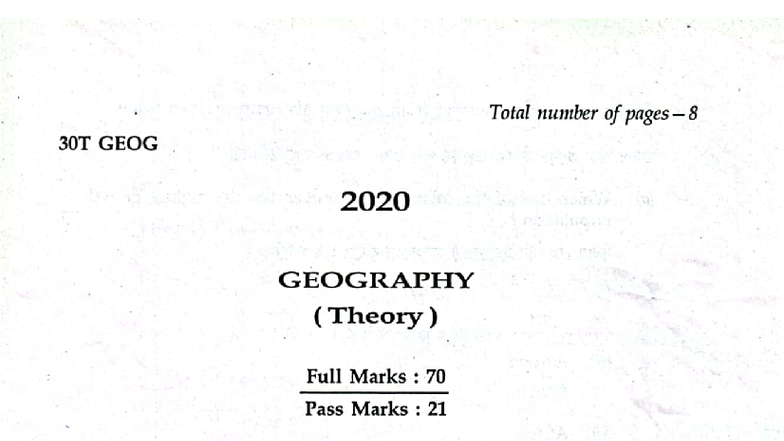 Geography 30T GEOG 2020 Theory Exam Paper with Marking Scheme - Studocu