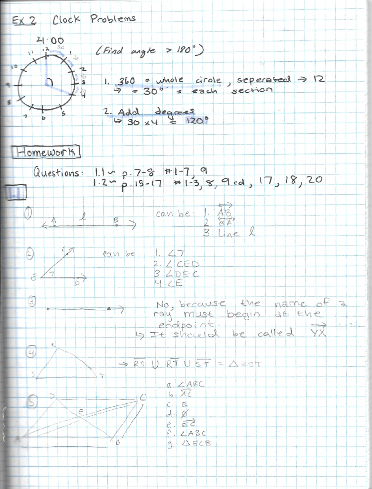 Geometry 1.1 & 1.2 Homework: Clock Problems & Angles - Studocu
