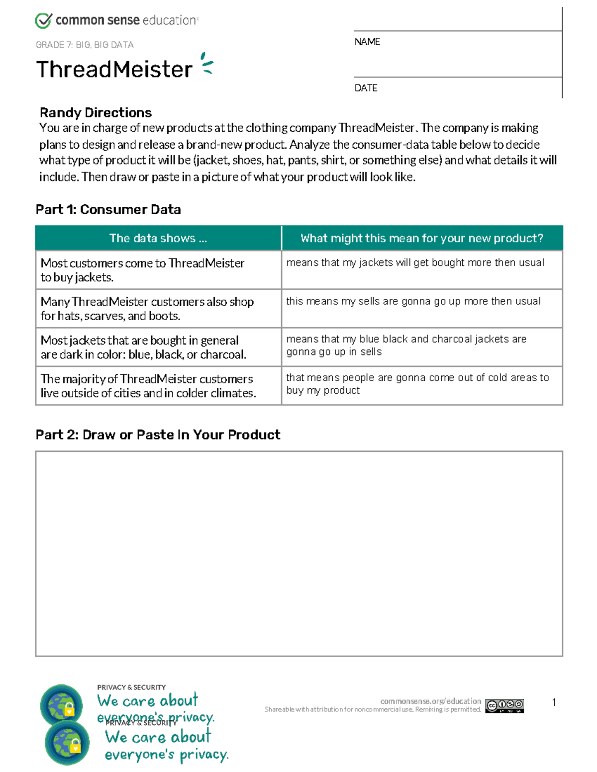 Grade 7: Big Data Product Design - ThreadMeister Handout - Studocu