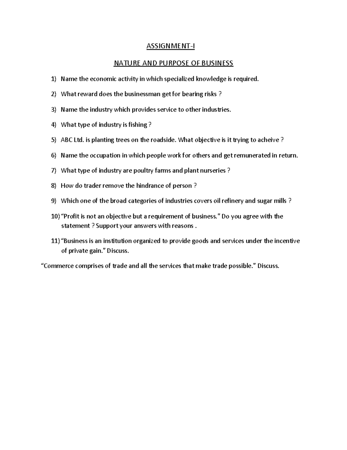 CBSE Class 11 Business Studies - Nature & Purpose of Business Notes ...