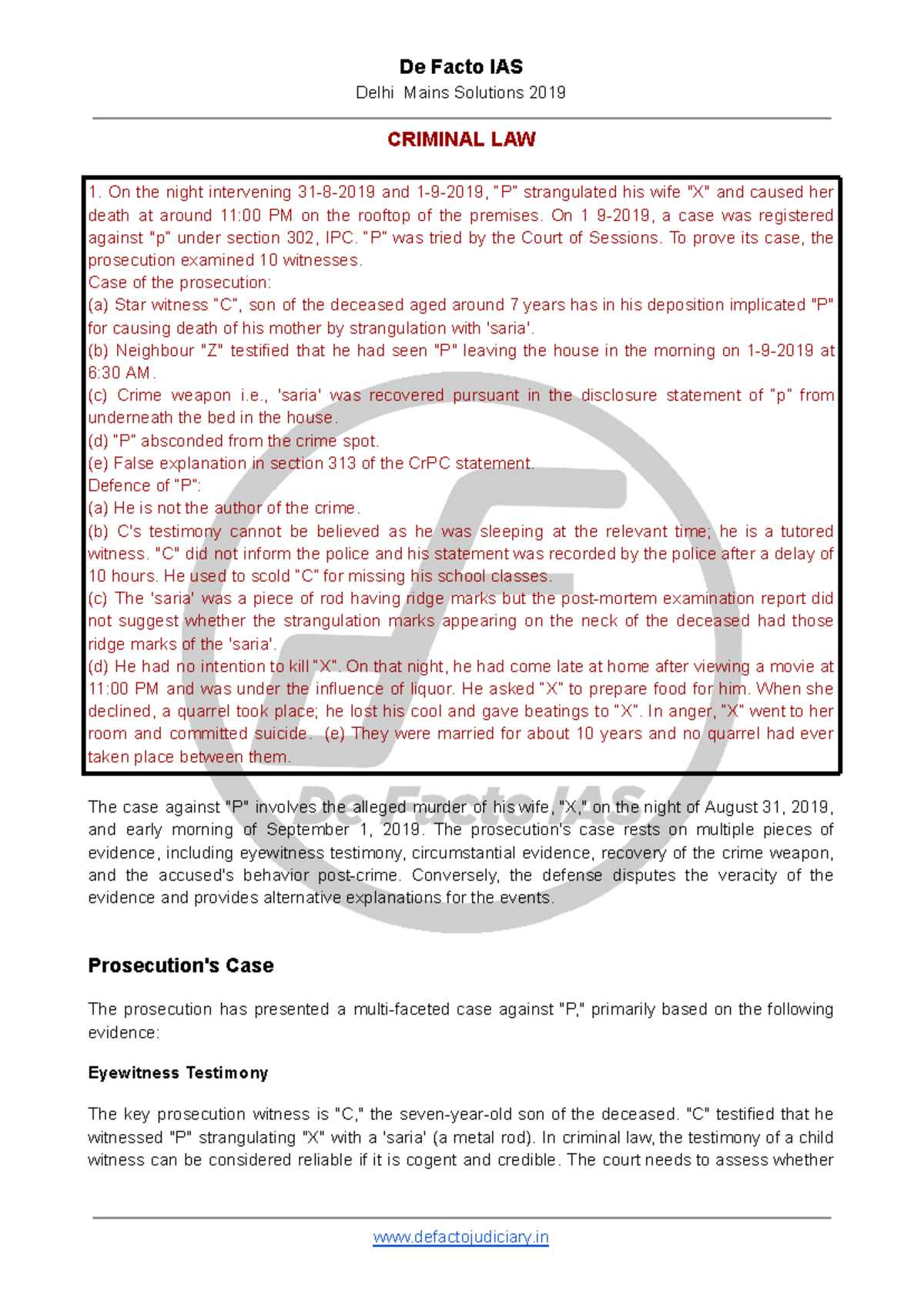 De Facto IAS Delhi Mains Solutions 2019: Criminal Law Case Analysis ...