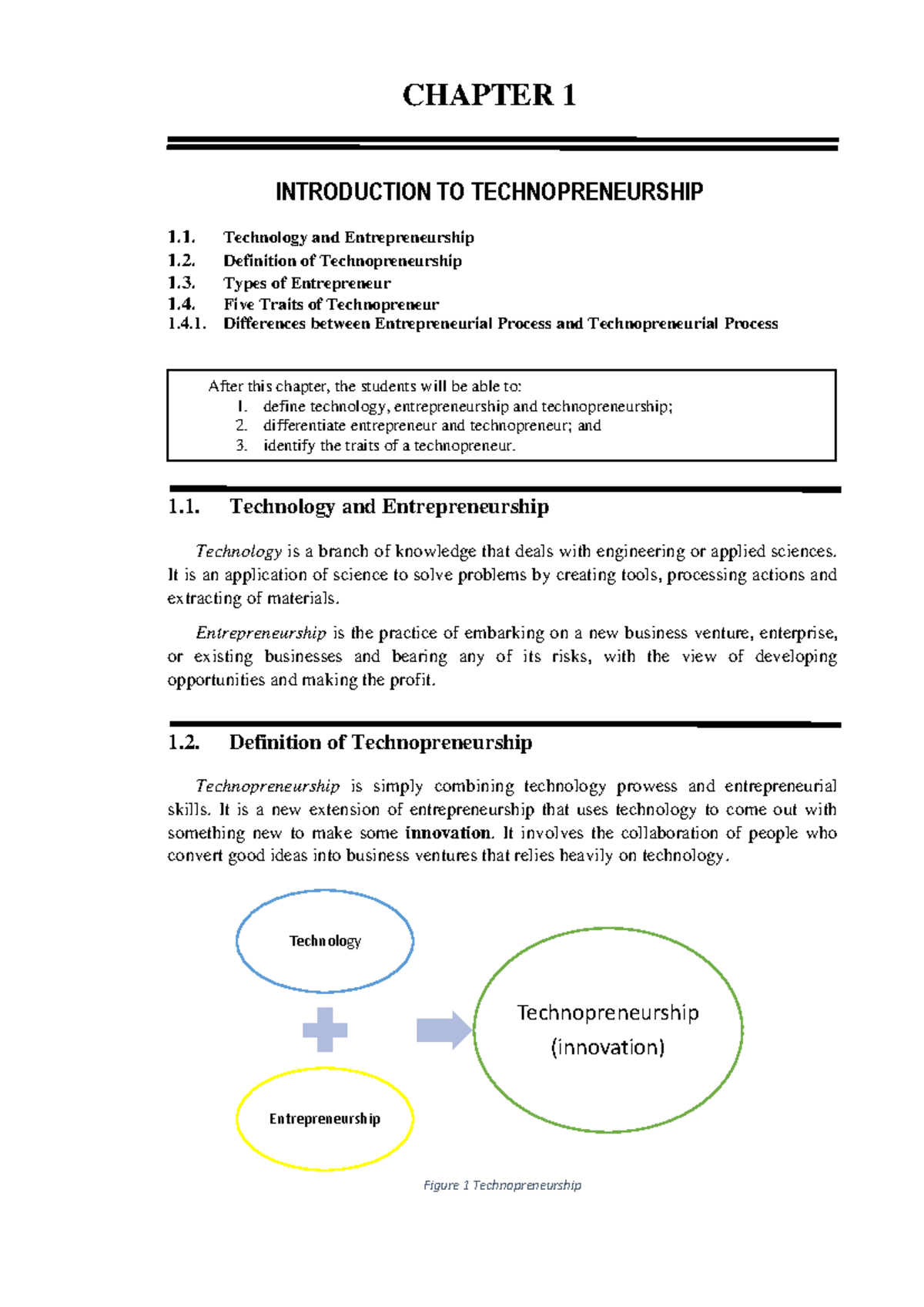 M1 Chapter 1: Introduction to Technopreneurship and Its Processes - Studocu