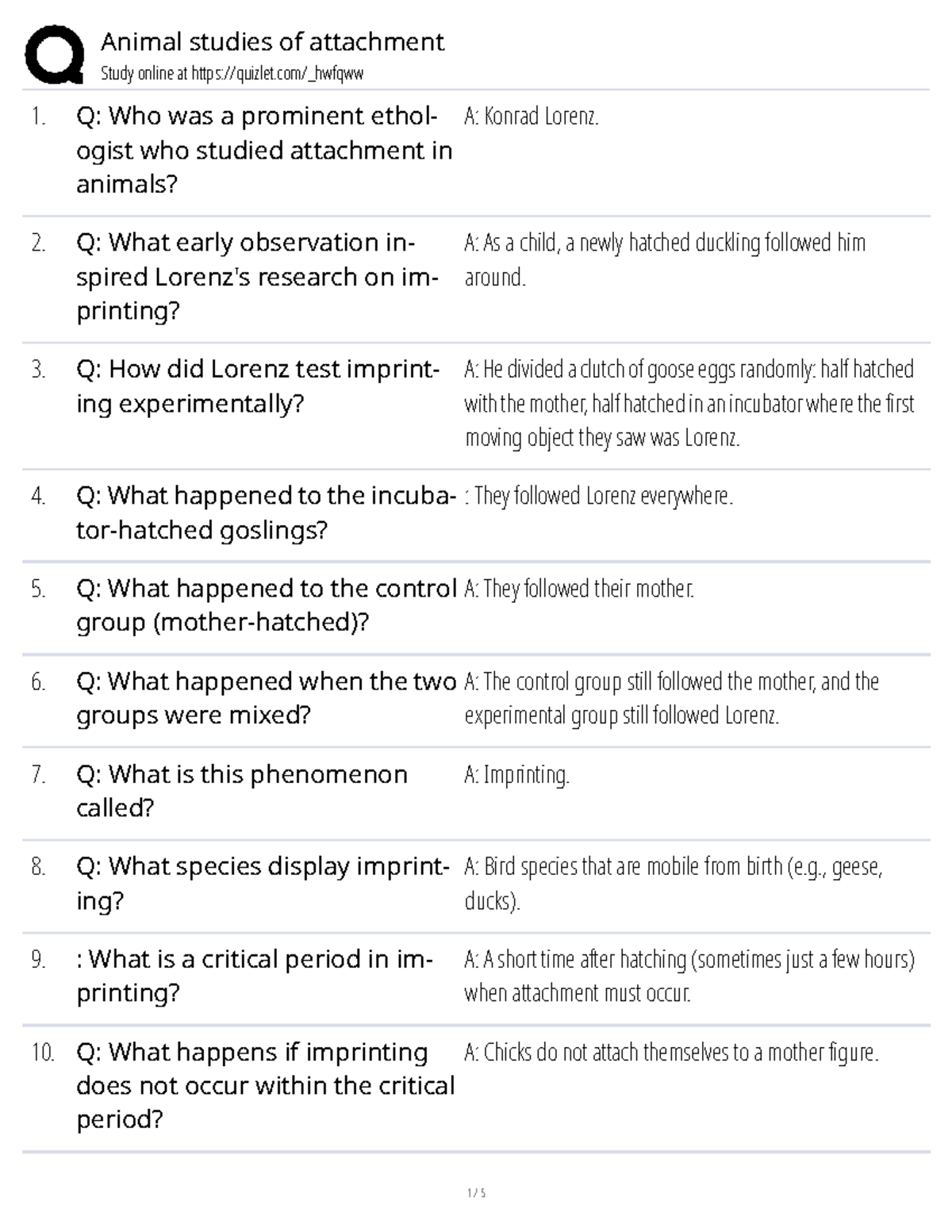 Animal Studies of Attachment: Insights from Lorenz and Harlow - Studocu