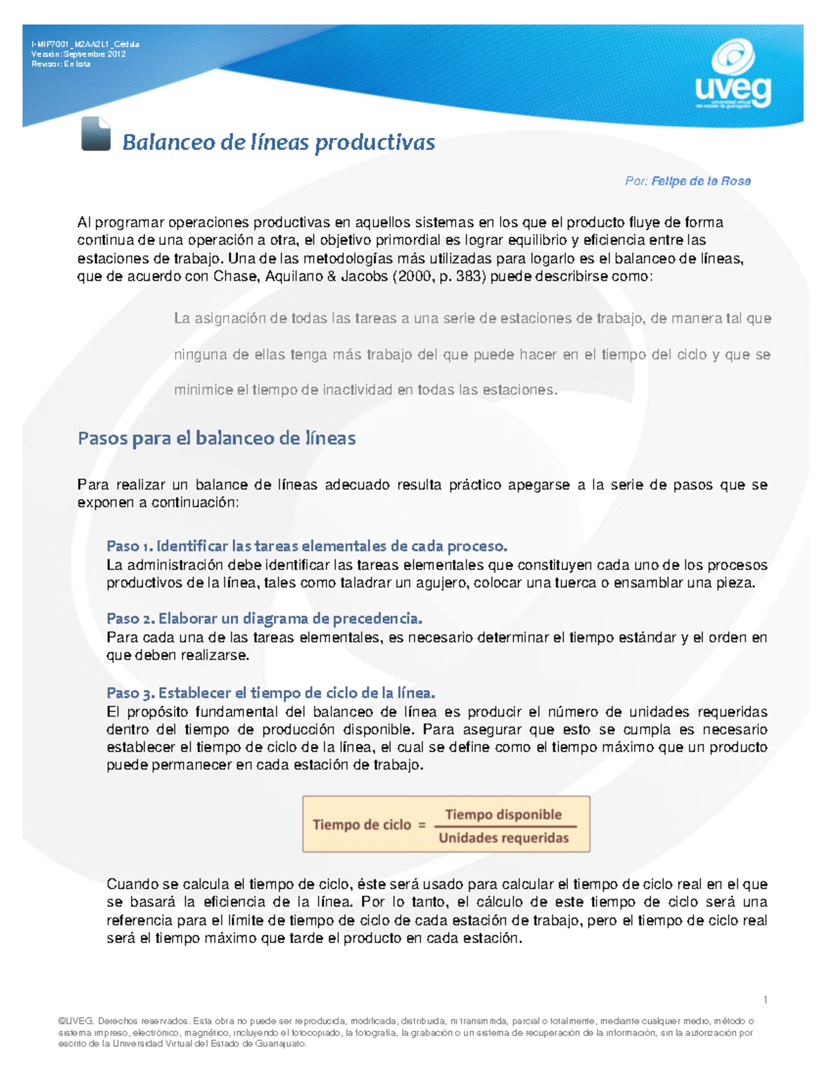 MGT301 - Balanceo de Líneas Productivas: Métodos y Pasos Clave - Studocu