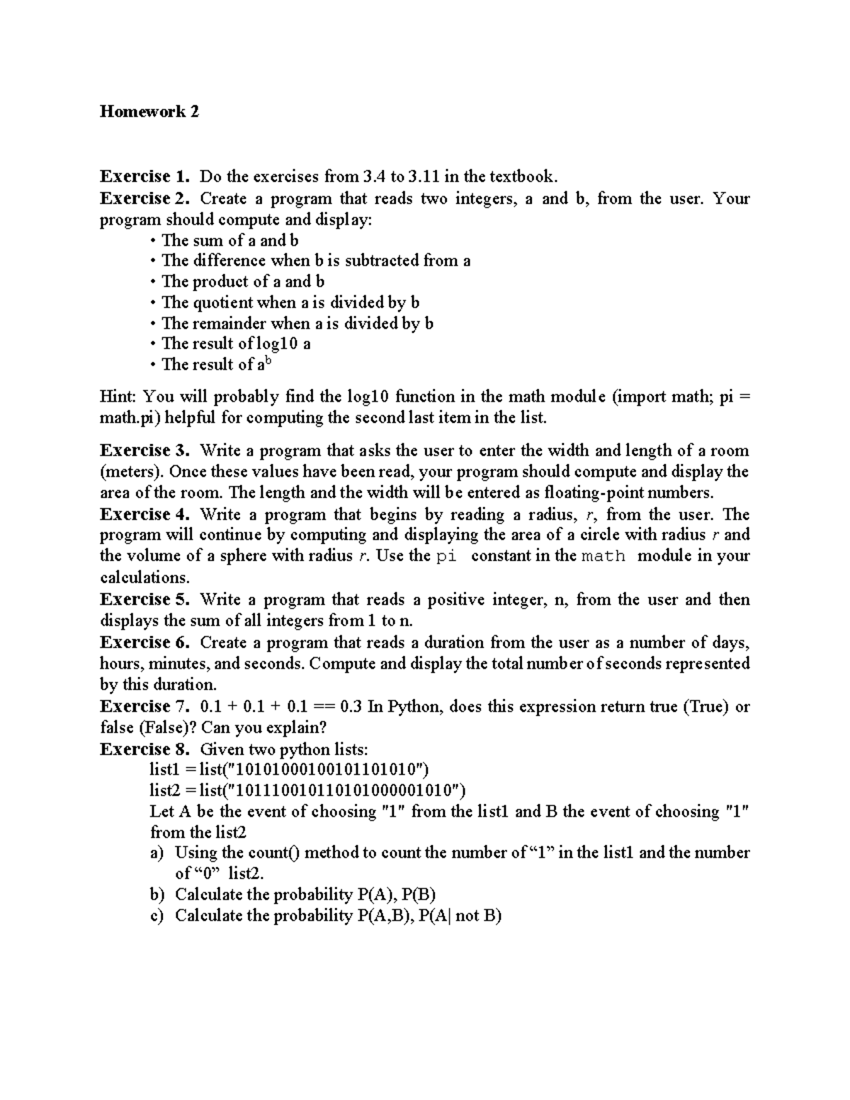 Homework 2 Exercises DSEB63: Programming with Python - Studocu