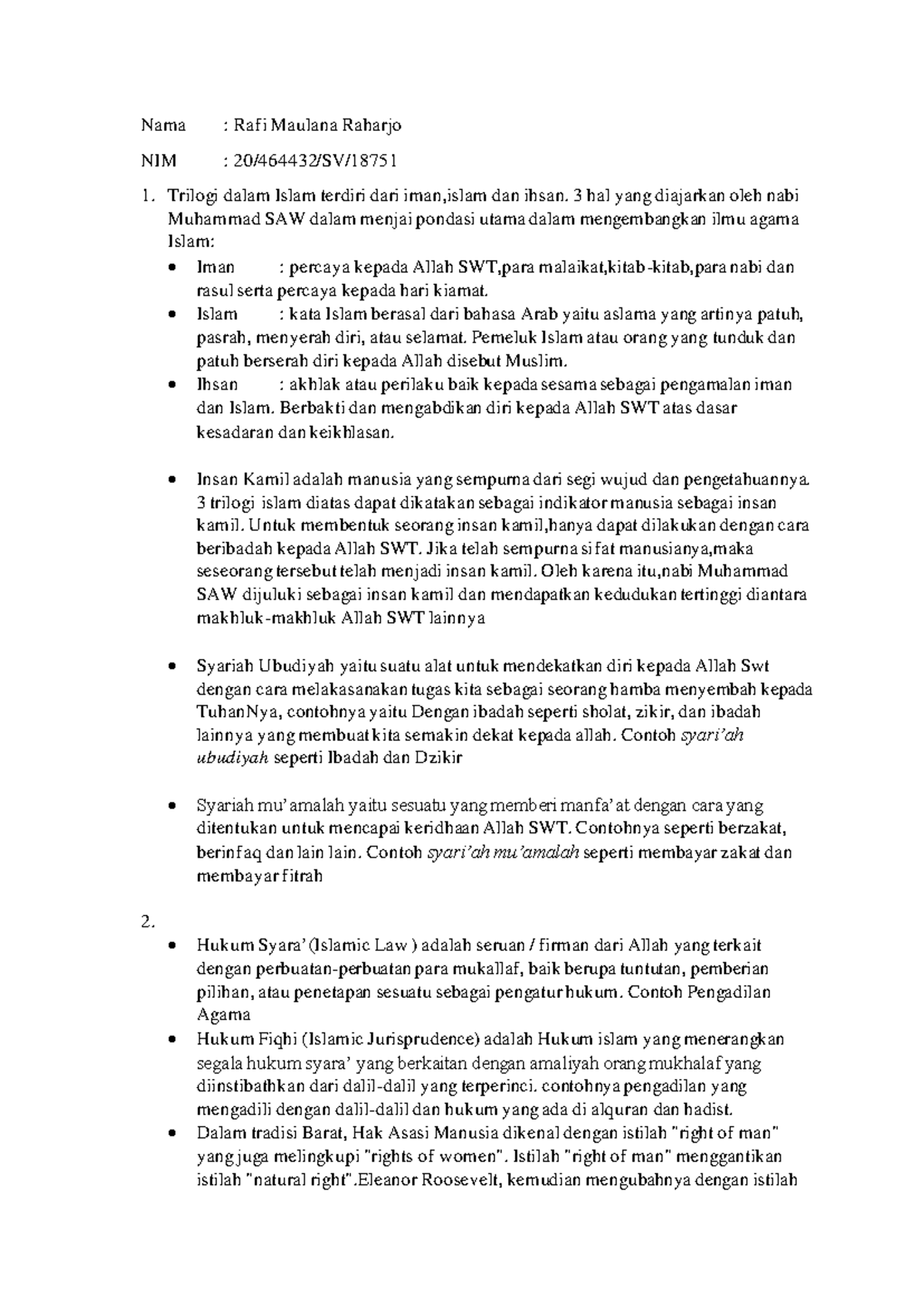 SOAL Latihan 3 Pendidikan Agama Islam - Nama : Rafi Maulana Raharjo NIM ...