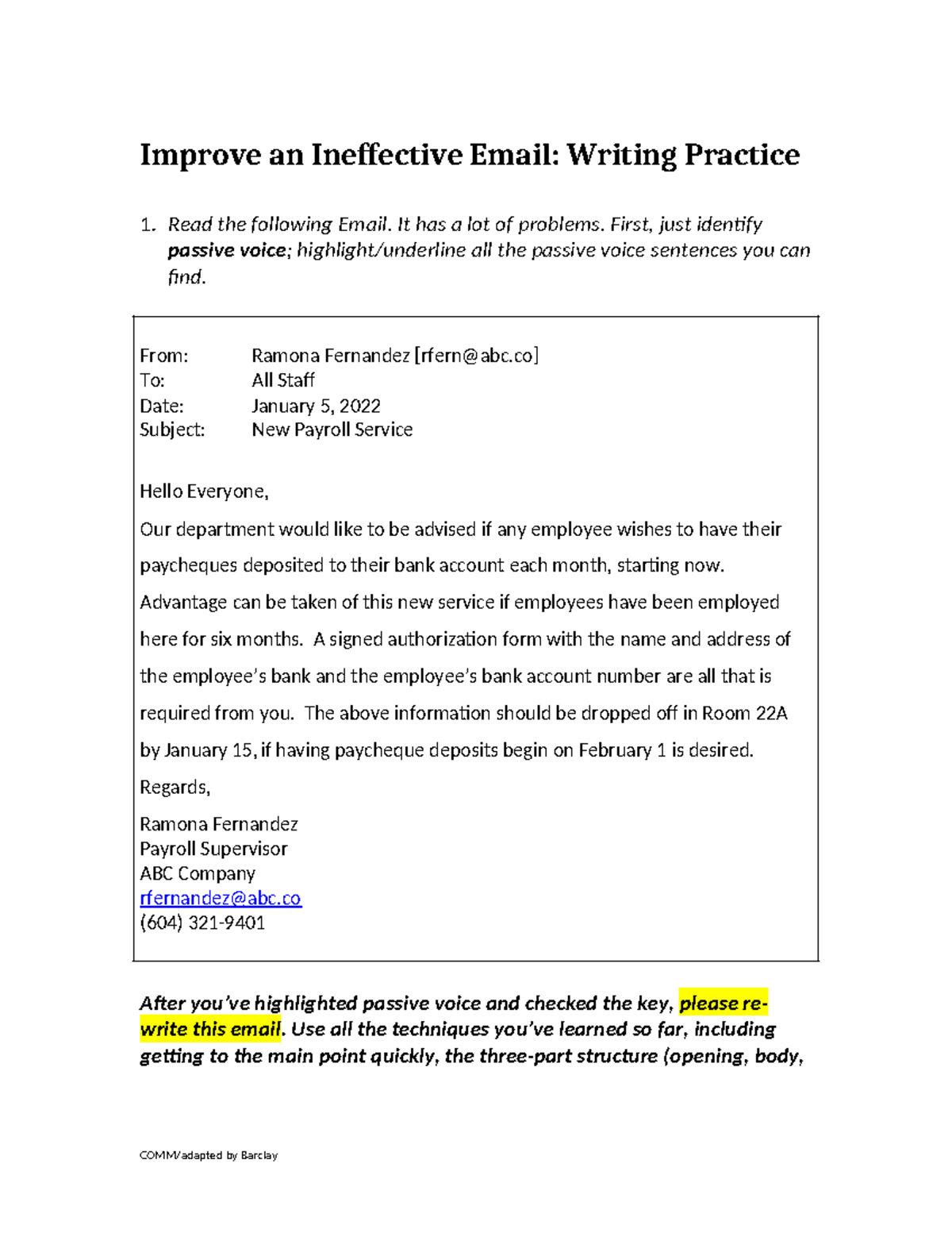 Improving Ineffective Emails: Passive Voice & Writing Techniques - Studocu