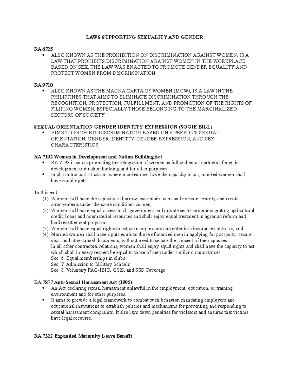 Lesson 7 - Gender Sensitive Laws: Key Philippine Legislation - Studocu