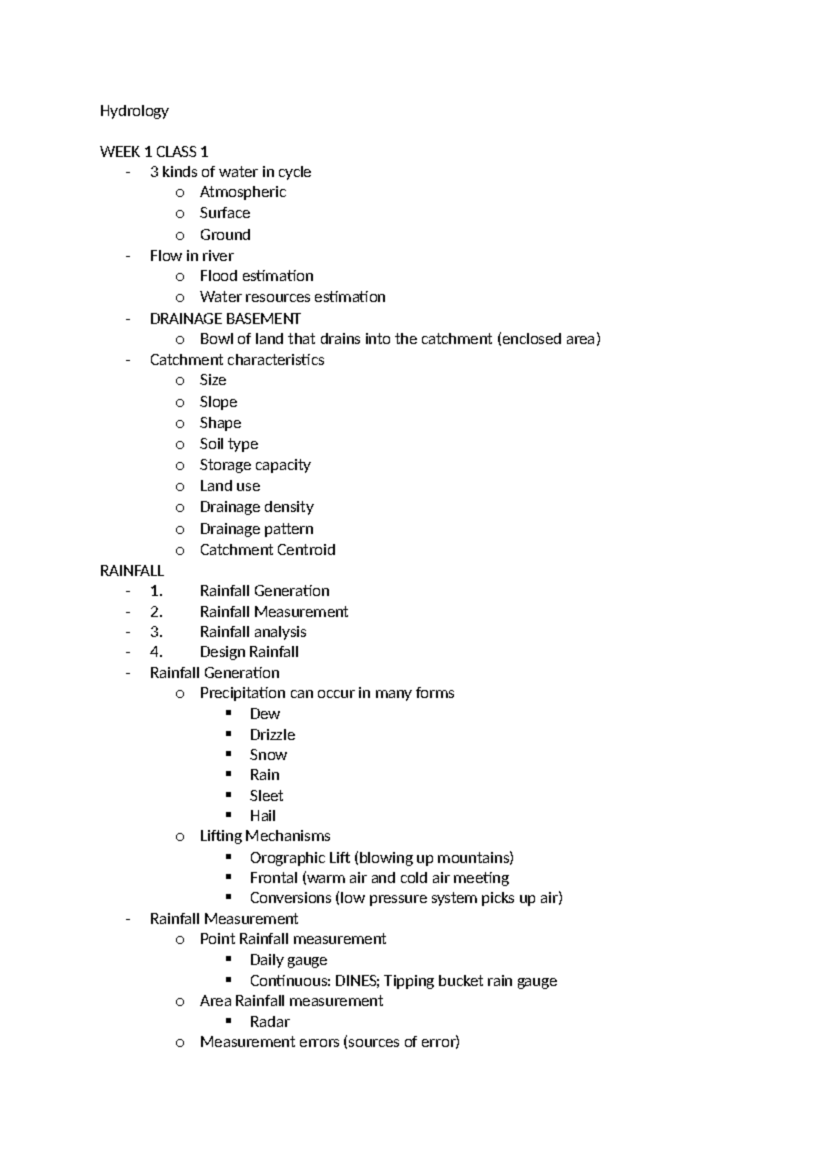 Hydrology 101: Week 1 & 2 Class Notes on Water Cycle & Rainfall ...