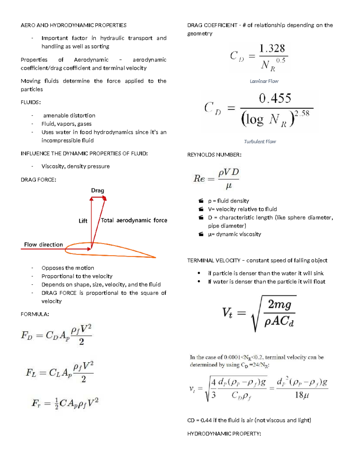 AERO 101: Hydrodynamic & Thermal Properties in Fluid Dynamics - Studocu