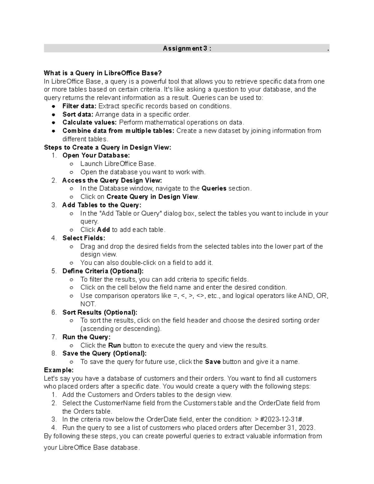 Assignment 3: Understanding Queries in LibreOffice Base - Studocu
