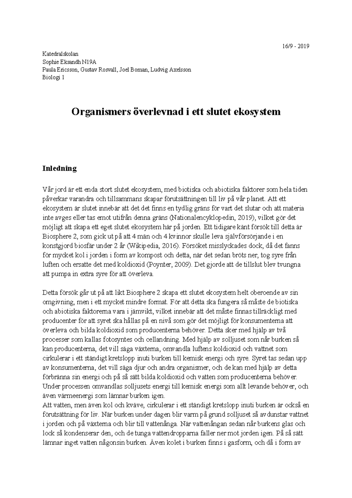 Ekosystem i Burk - Labbrapport Biologi 1 N19A - Studocu