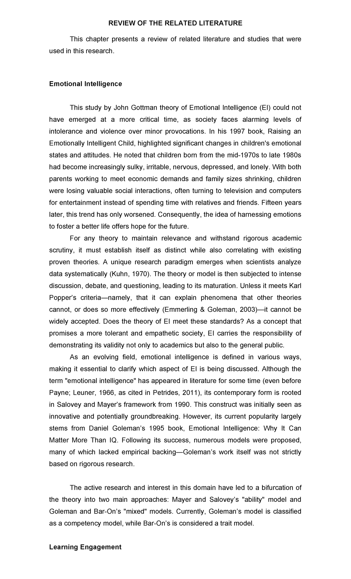 RRL: Emotional Intelligence and Learning Engagement Insights - Studocu