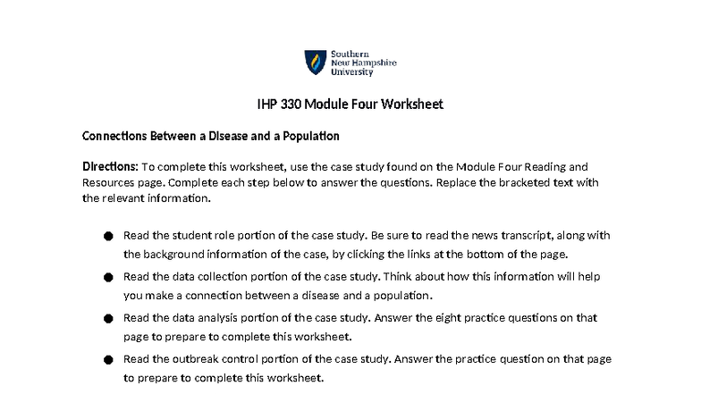 IHP 330 Module Four Worksheet: Disease-Population Connections - Studocu