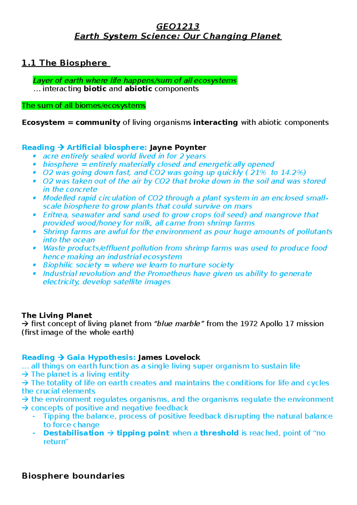GEO1213 Earth System Science - GEO Earth System Science: Our Changing ...