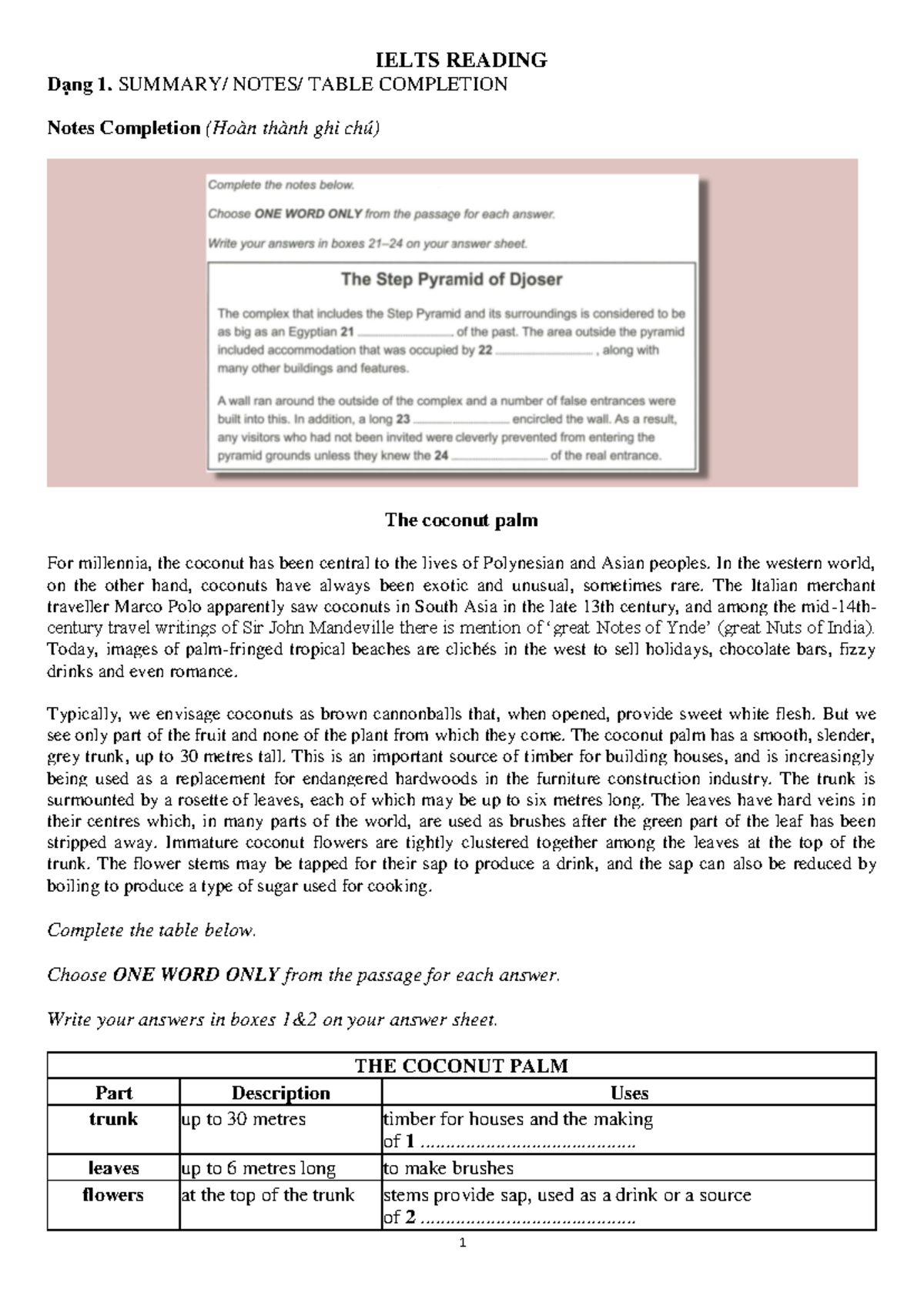 IELTS READING: Table Completion Notes on The Coconut Palm and Stepwells ...