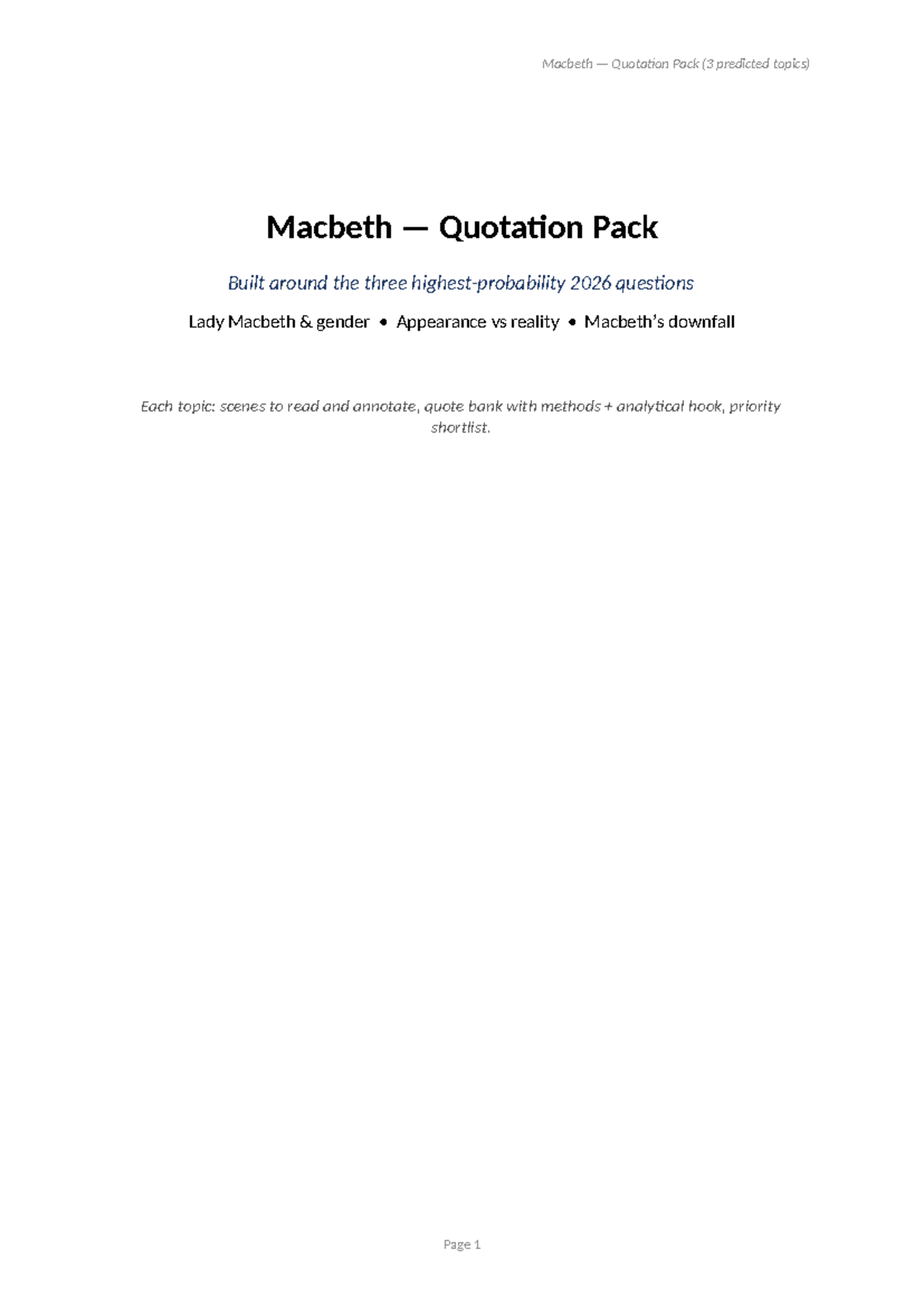 Macbeth (2026) Quotation Pack: Key Themes & Analysis - Studocu