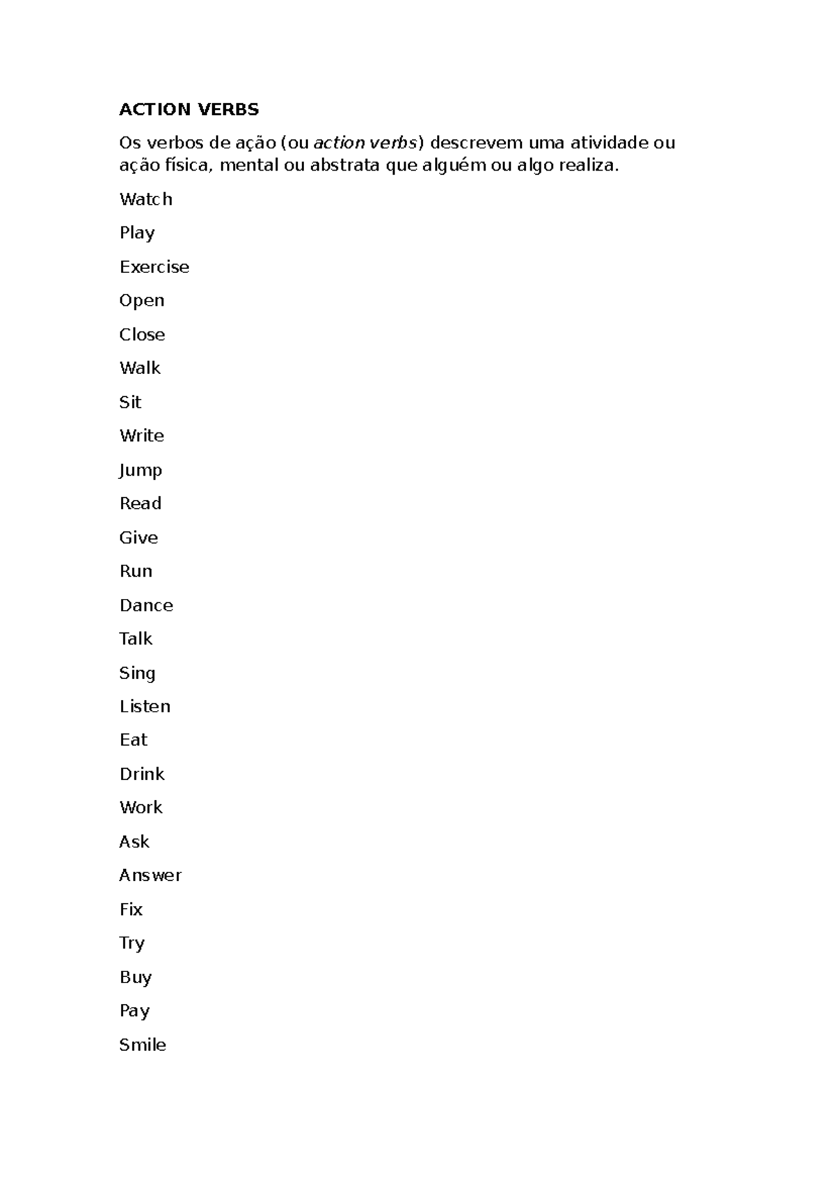 Action Verbs - Vocabulary - Inglês Técnico I - ACTION VERBS Os verbos ...
