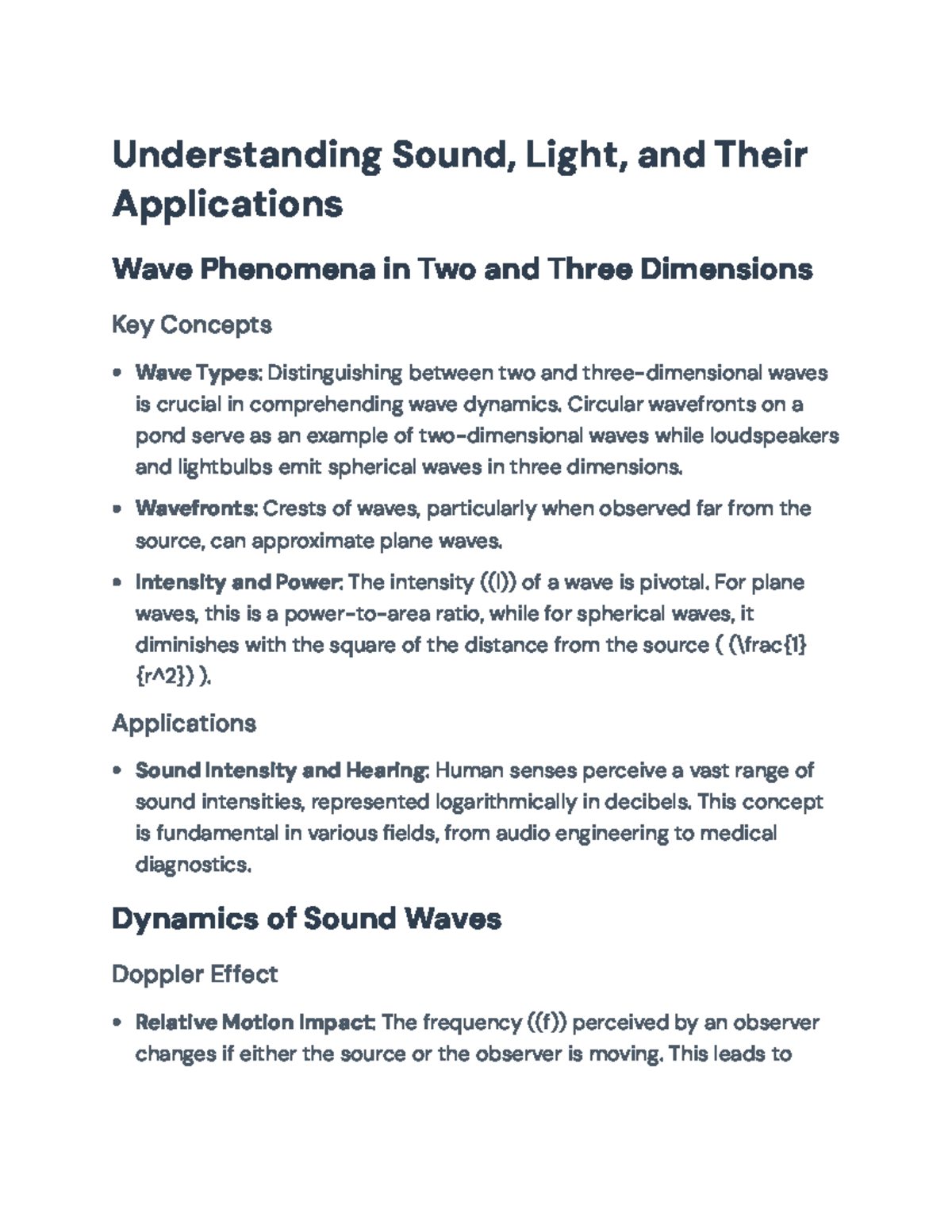 Understanding Sound and Light: Wave Dynamics and Relativity Concepts ...