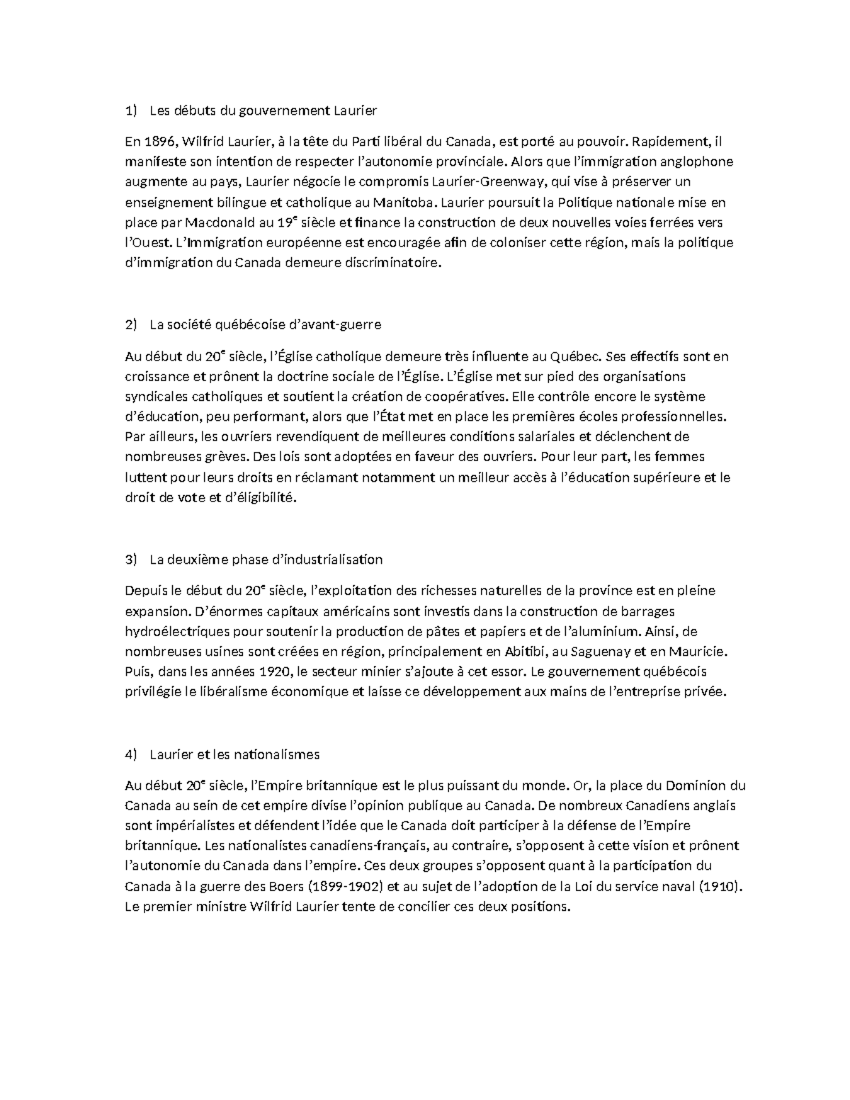 Chapitre 2 - Les débuts du gouvernement Laurier et ses impacts - Studocu