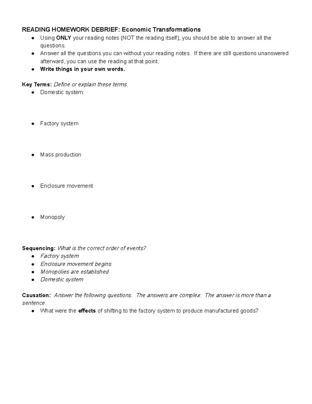 ECON 101: Economic Transformations Homework Debrief - Studocu