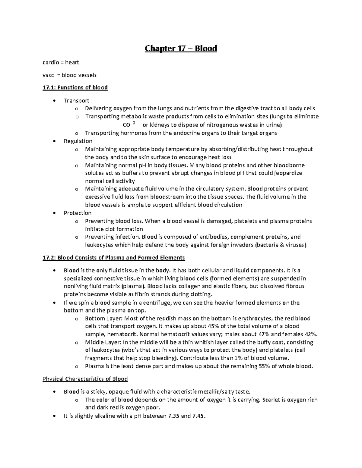 Blood Anatomy Exam #3 Review: Functions, Composition, & Erythrocytes ...