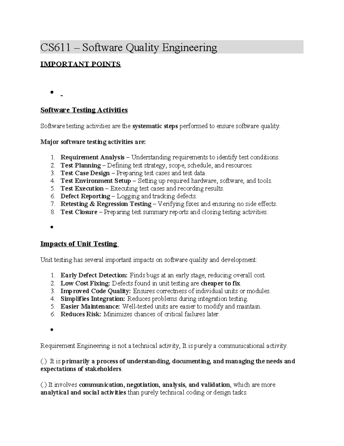 CS611 Software Quality Engineering: Key Testing Activities & Insights ...