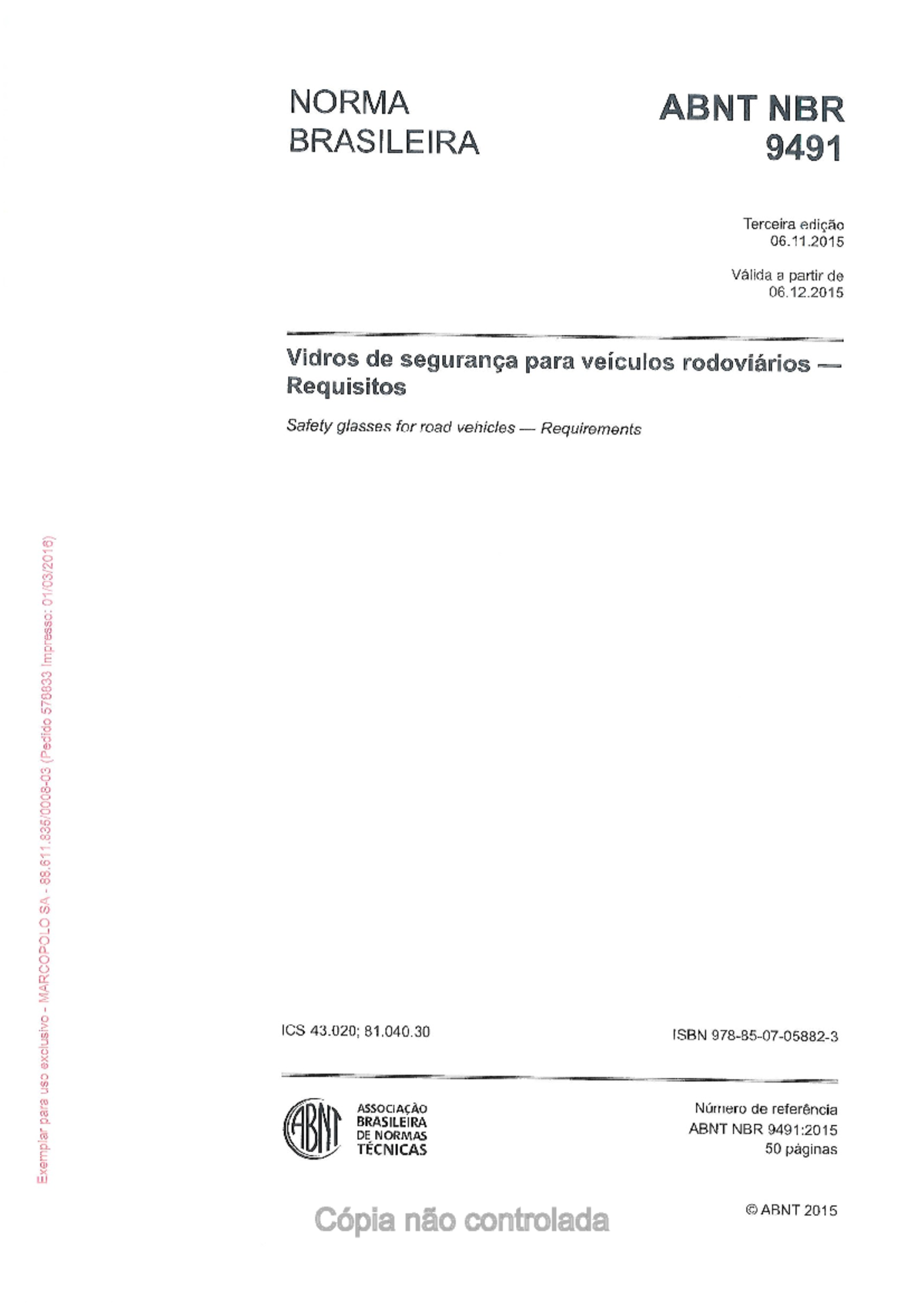ABNT NBR 9491:2015 - Tempered and Laminated Glass Standards - Studocu