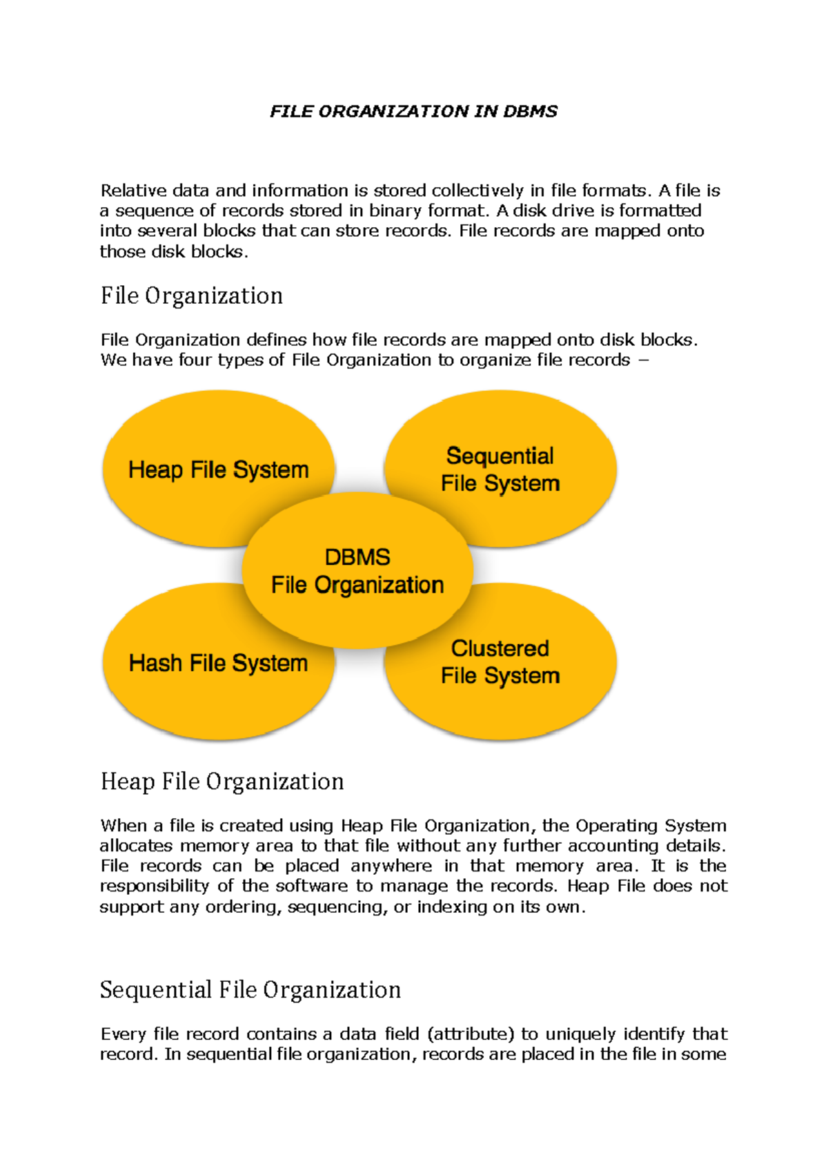DBMS File Organization: Types, Operations, and Management Techniques - Studocu