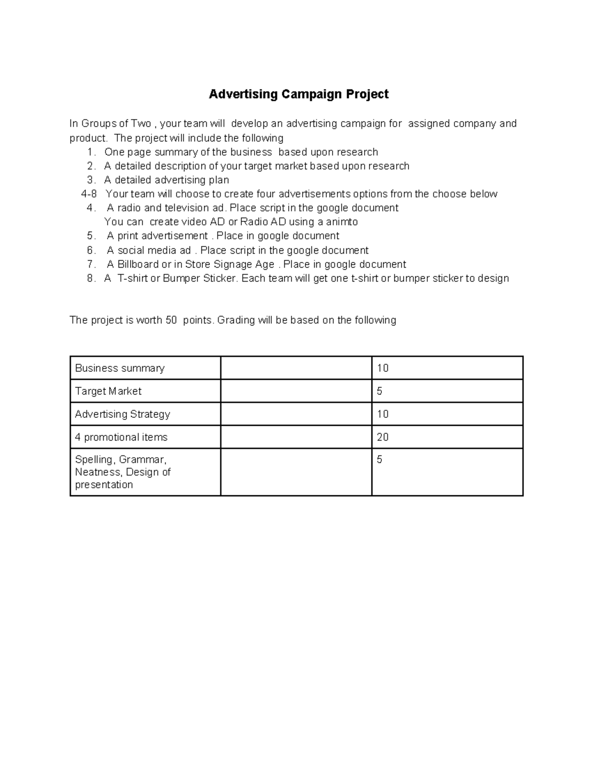 Advertising Campaign Project (Course Code: MKT101) Guidelines and ...