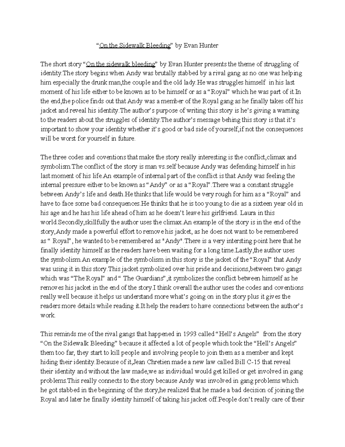 “On the Sidewalk Bleeding” by Evan Hunter - 602-101-MQ - John Abbott ...