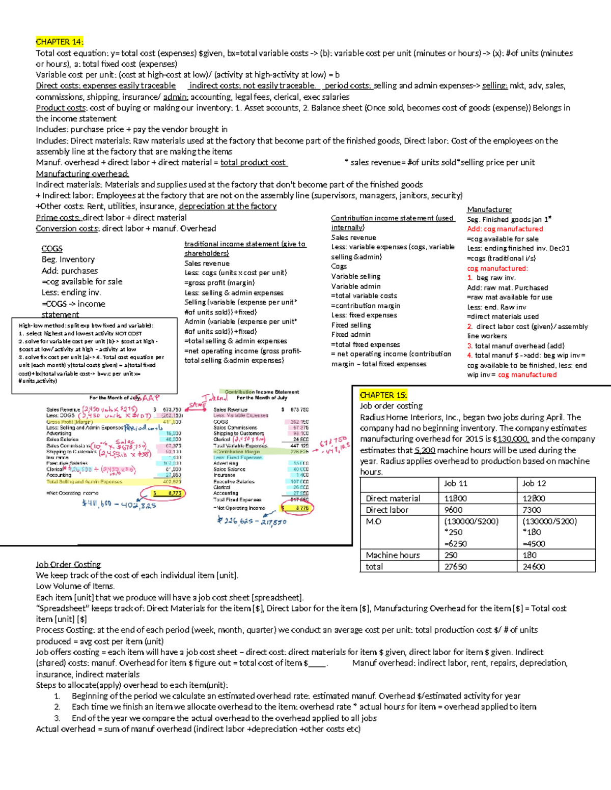 Acc 212 Exam 1 Comprehensive Study Guide On Cost Accounting Concepts