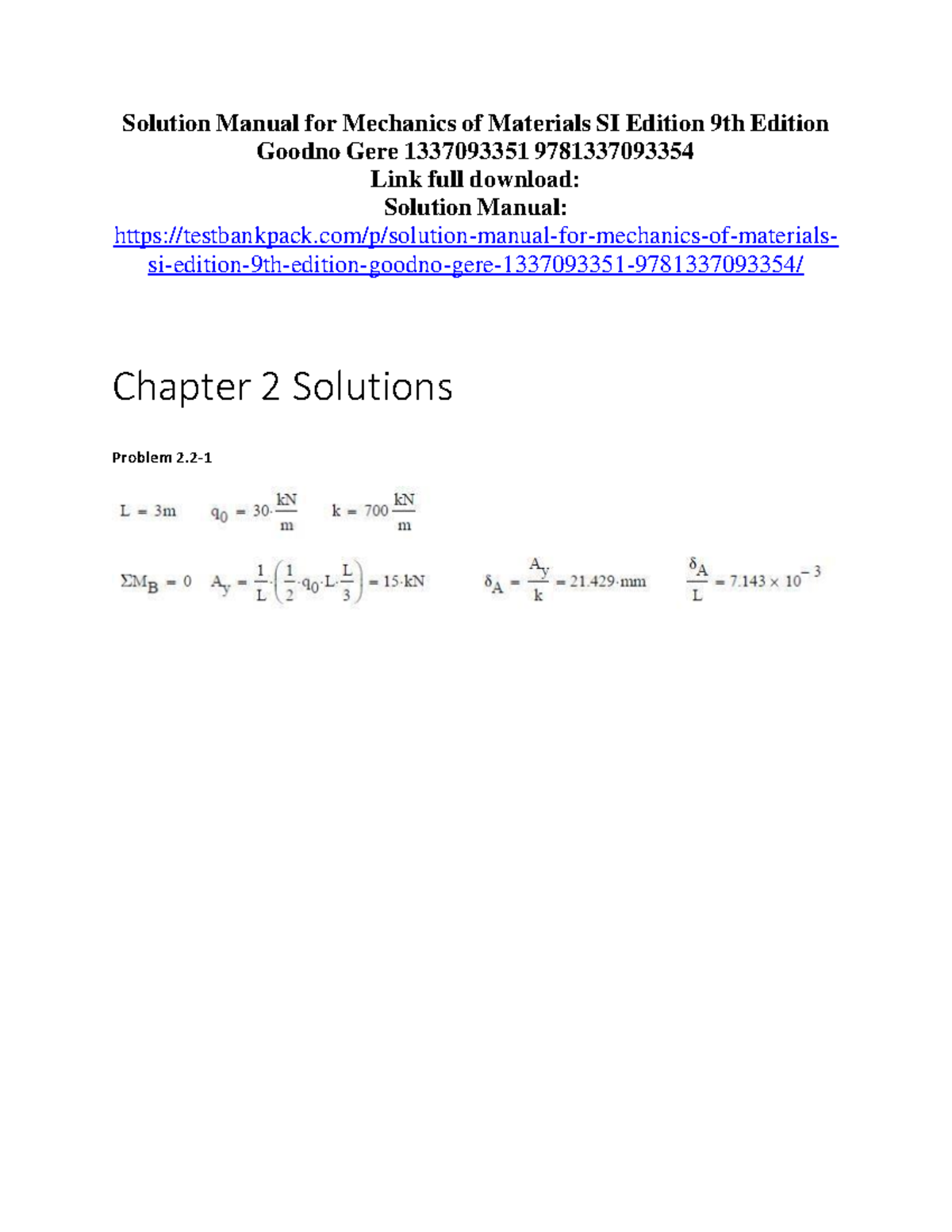 Solution Manual for Mechanics of Materials (Ch 2) - 9th Ed. - Studocu