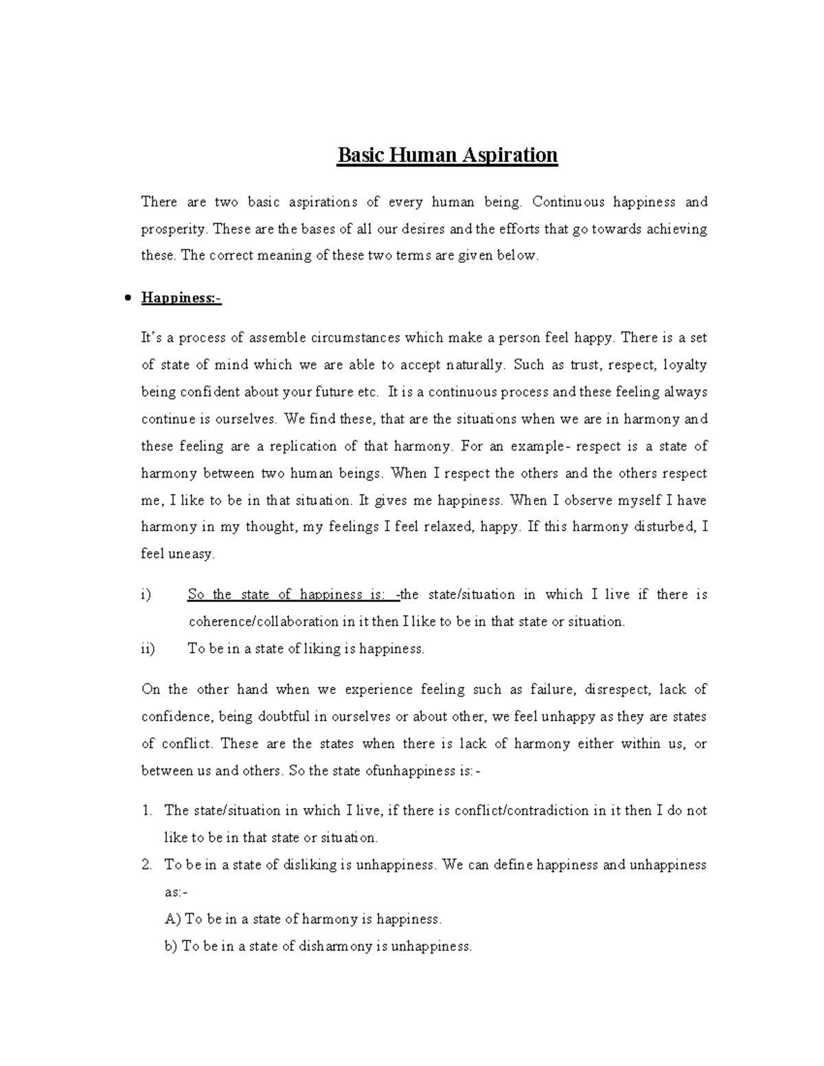 Basic human aspiration - Basic Human Aspiration There are two basic ...