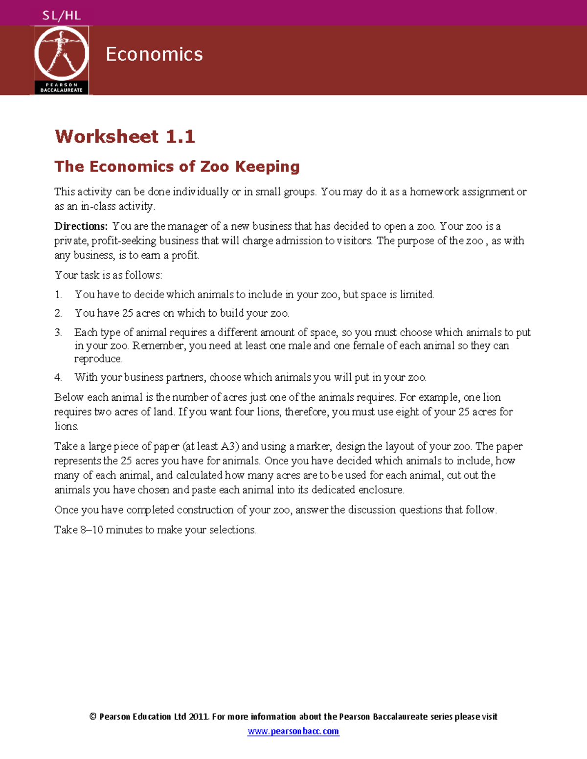 The Economics of Zoo Keeping - Worksheet Activities and Discussion ...