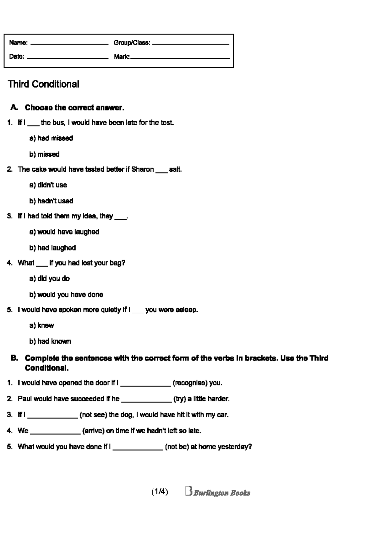 4 ESO English in Use 9 - Third Conditional Review Exercises - Studocu