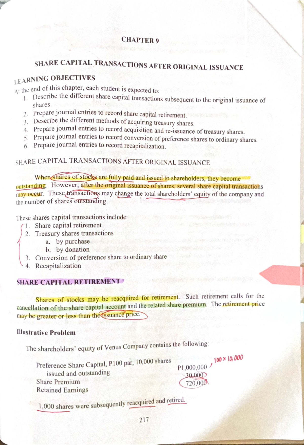 FAR Ch 9 lesson - parcor treasury shares - CHAPTER 9 SHARE CAPITAL TRANSACTIONS AFTER ORIGINAL ...