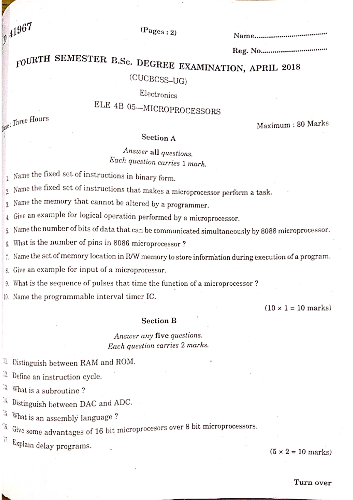 4th sem question papers - Maximum : 80 Marks Section A Answer all ...
