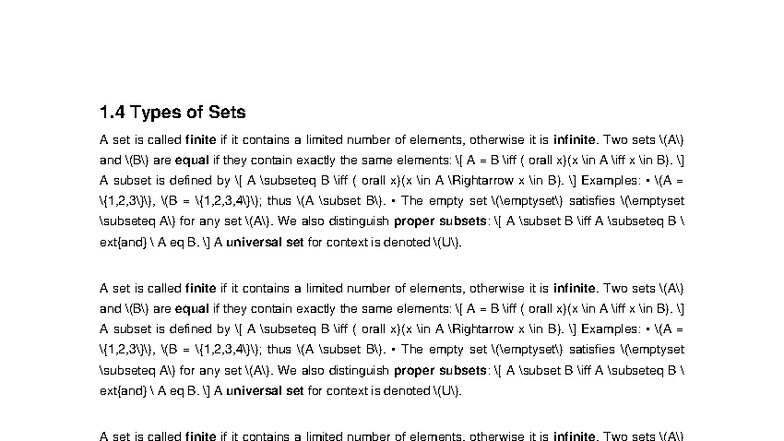 Set Theory 1.4-2: Types of Sets, Operations & Relations - Studocu